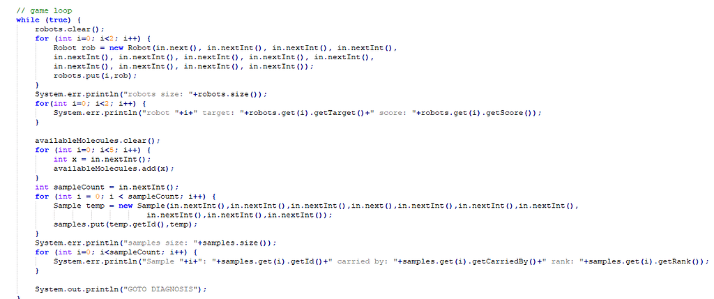 Code4Life : Input collection problem - Feedback & Bugs - CodinGame Forum